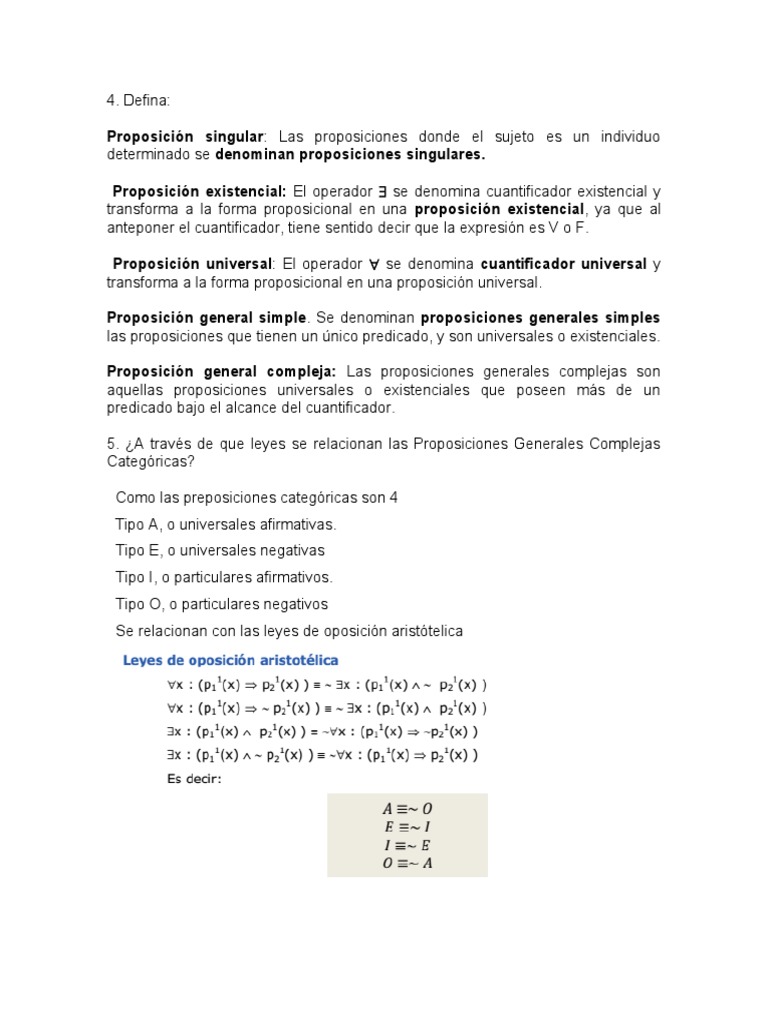 Tipos de proposiciones y sus relaciones mediante las leyes de oposición ...