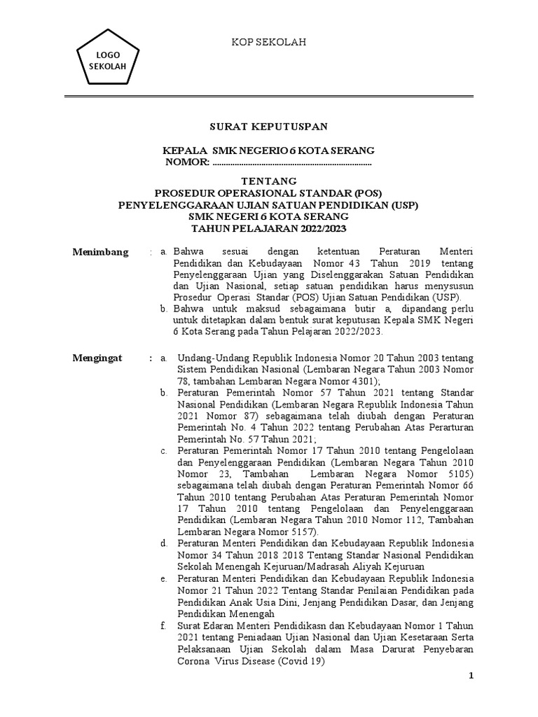 Pos Usp - SMKN 6 Kota Serang TP 2022 2023 | PDF