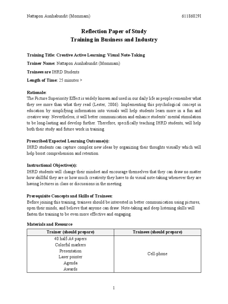 Reflection Paper Training | PDF | Computers