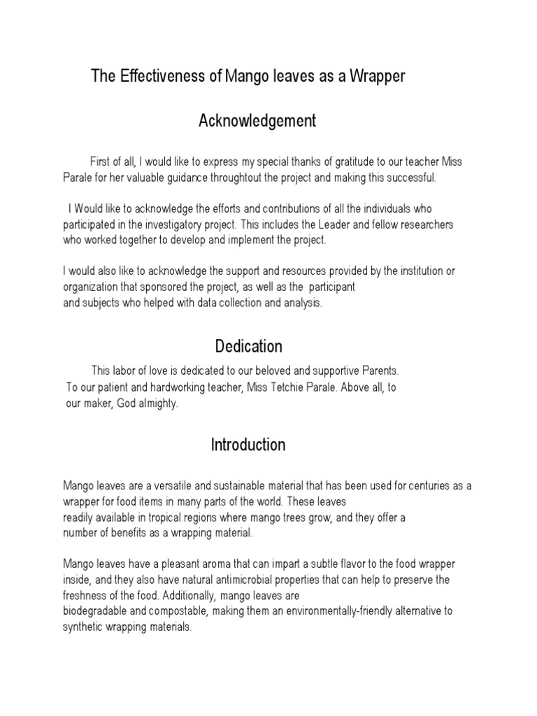 The Effectiveness of Mango Leaves As A Wrapper | PDF