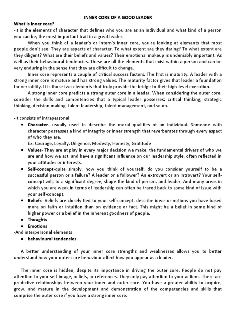 Inner Core of A Good Leader | PDF | Leadership | Extraversion And ...