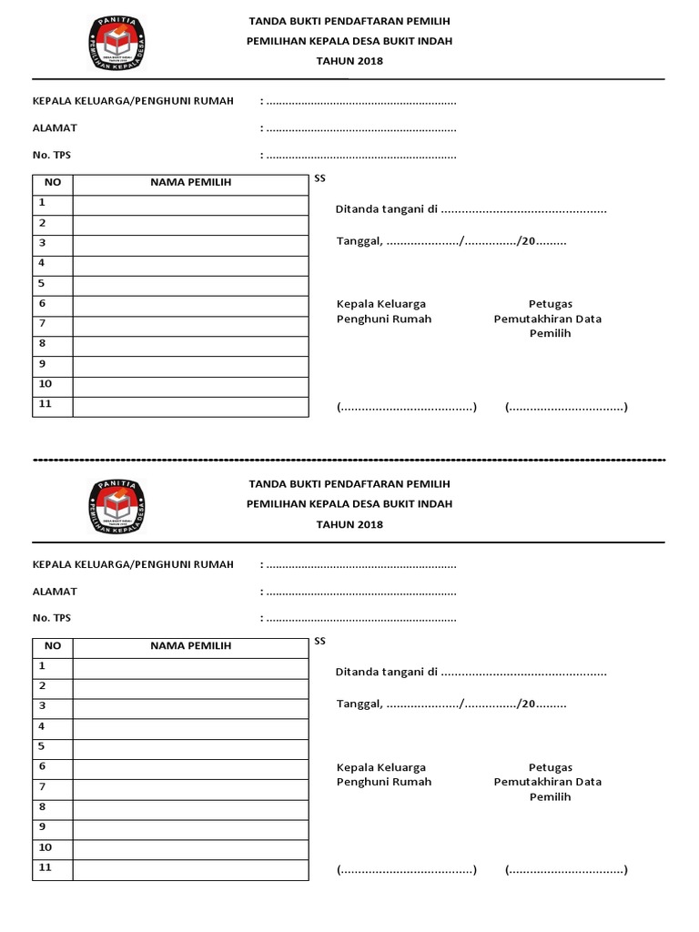 TANDA BUKTI PENDAFTARAN PEMILIH | PDF TANDA BUKTI PENDAFTARAN PEMILIH | PDF