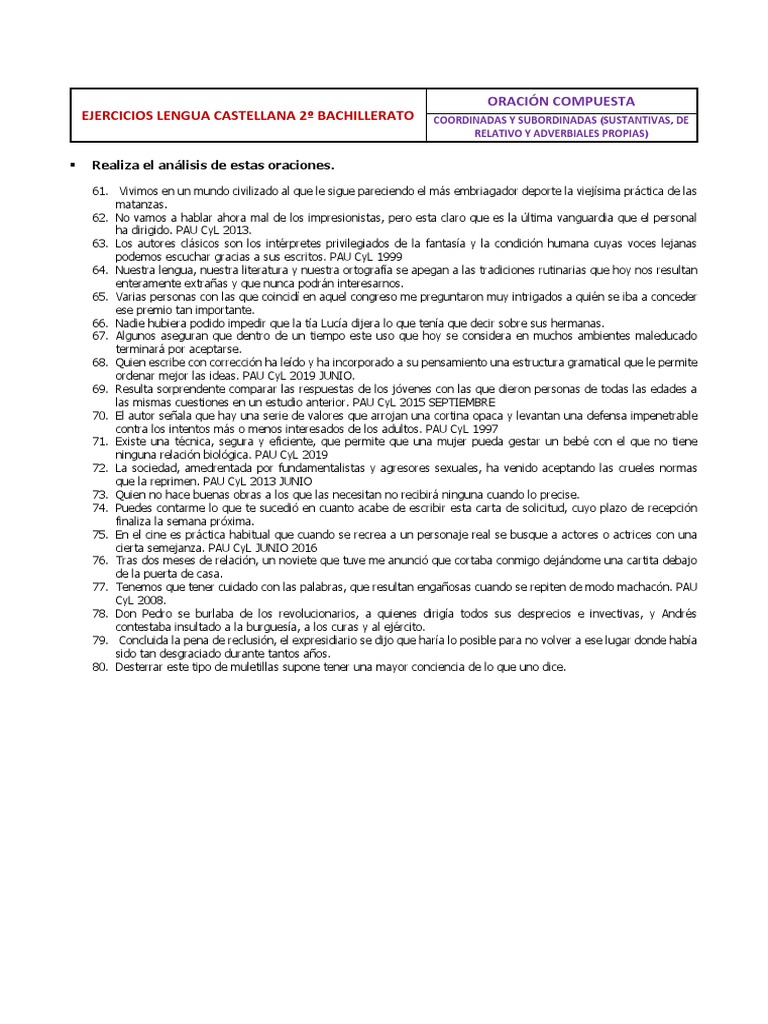 LC Ejercicios Subordinadas Sustantivas de Relativo Adverbiales Propias 61 80 PDF | PDF
