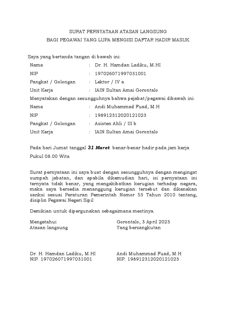 SURAT LUPA ABSEN | PDF