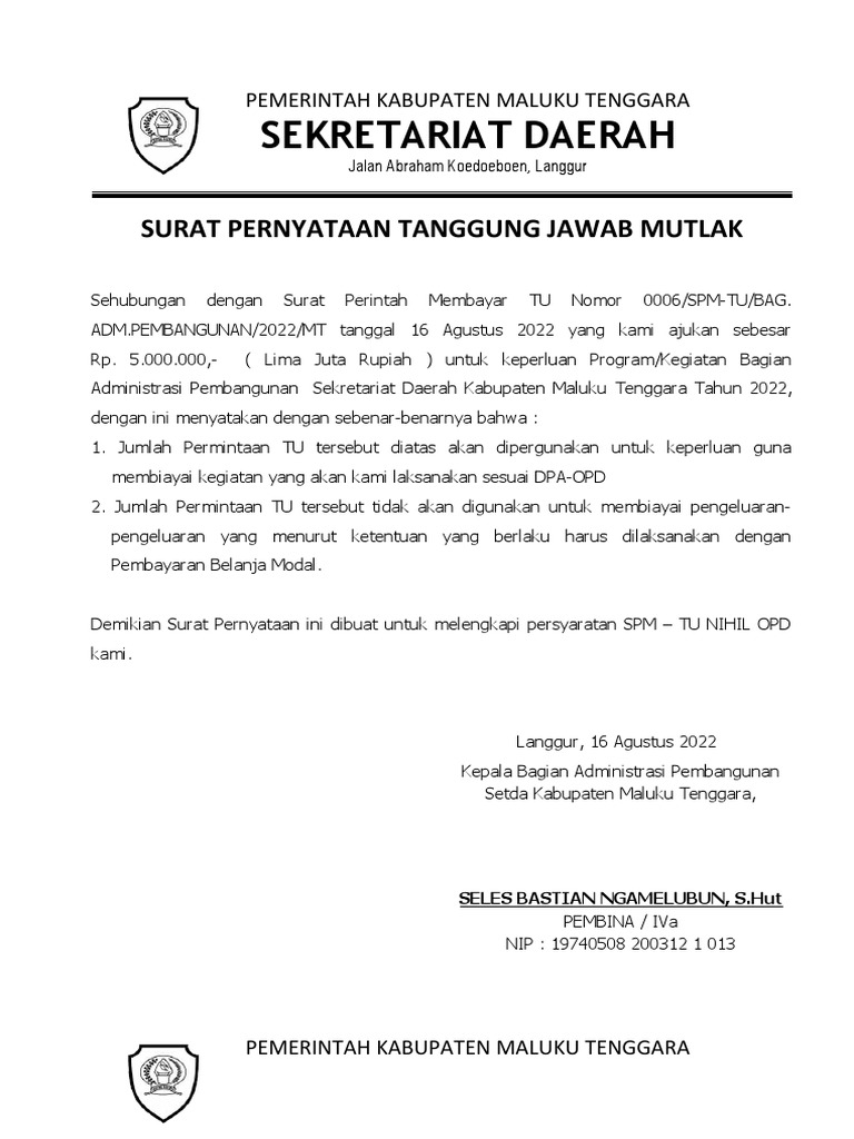 SURAT Pernyataan TU Mutlak | PDF