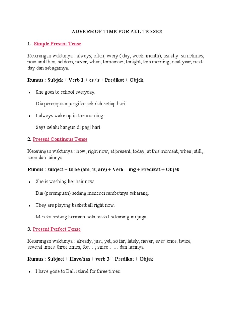 Adverb of Time For All Tenses | PDF