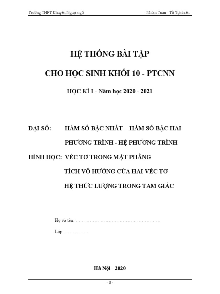 He Thong BT Toan Khoi 10 Nam Hoc 2020 - 2021 - HOC KI I | PDF