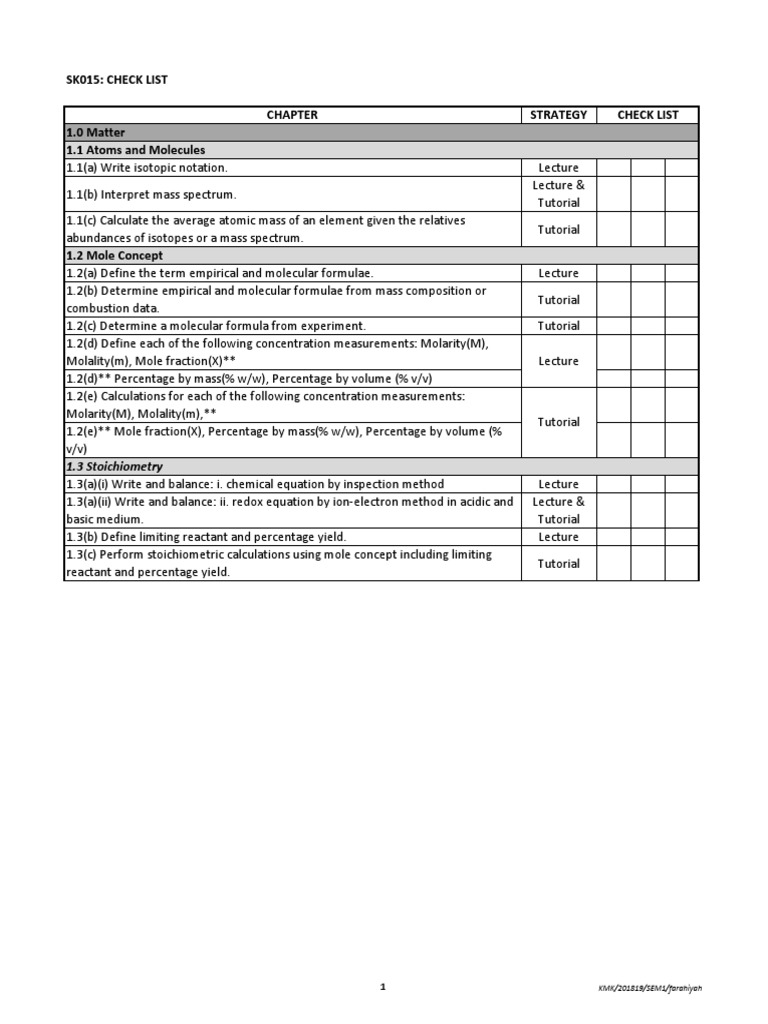 SK015 Check List PDF | PDF | Chemical Bond | Chemical Polarity