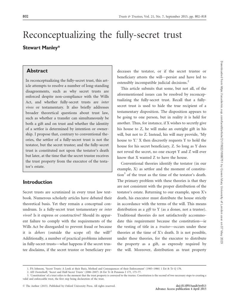 Reconceptualizing The Fully-Secret Trust | PDF | Social Science