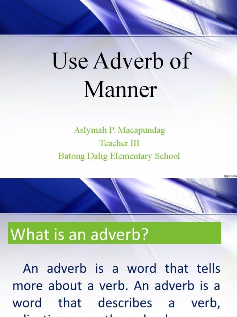 Adverb of Manner Guide | PDF