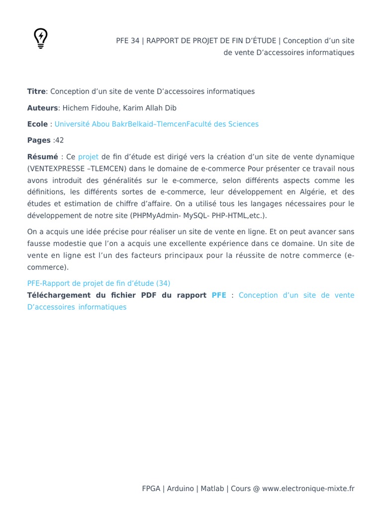 PFE 34 - RAPPORT DE PROJET DE FIN D'ÉTUDE - Conception D'un Site de ...