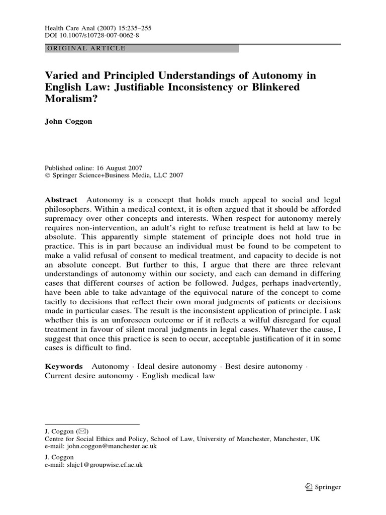 Varied and Principled Understandings of Autonomy in English Law | PDF ...