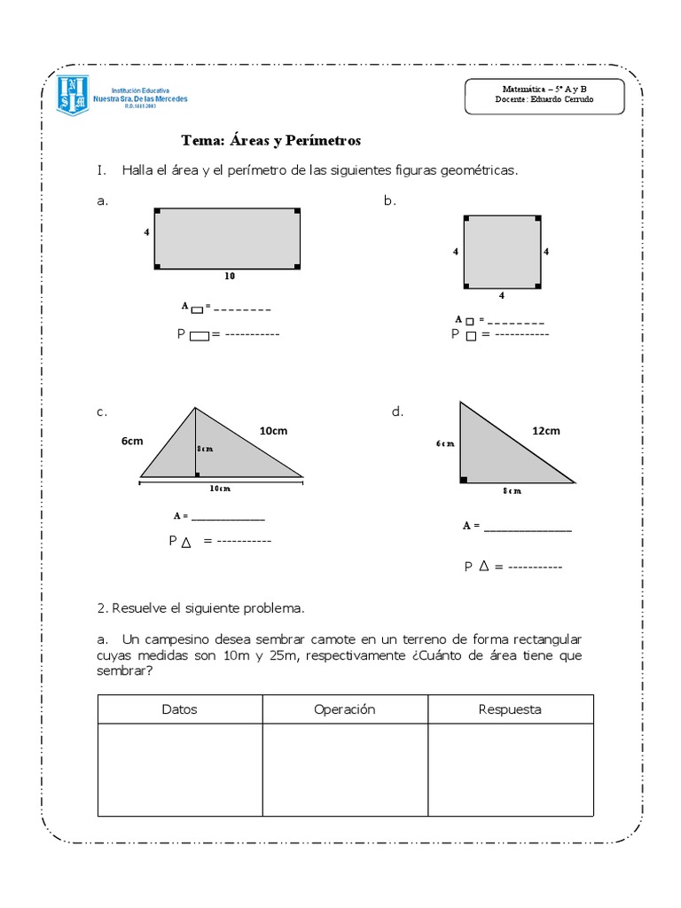 Áreas y Perímetros 5to | PDF | Matemáticas