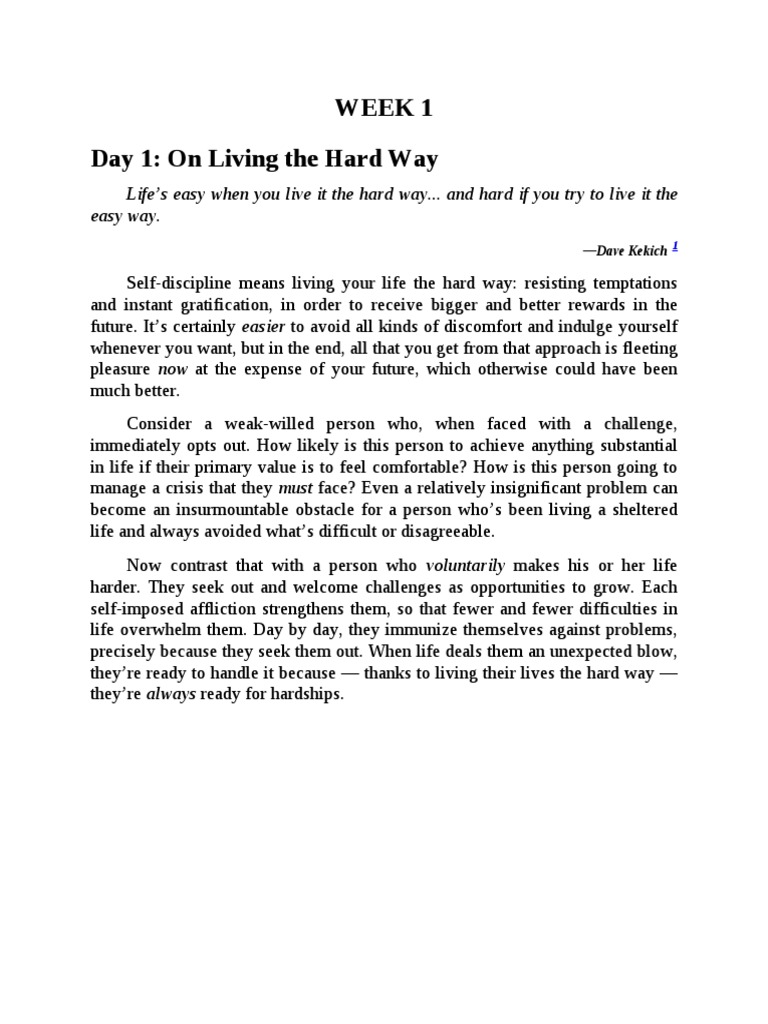 Week 1 Day 1: On Living The Hard Way | PDF