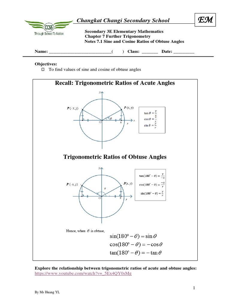 Sine and Cosine of Obtuse Angles | PDF
