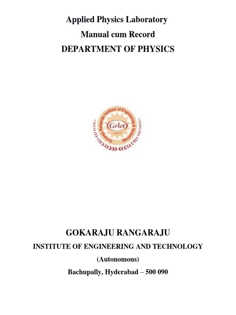 Applied Physics Lab Manual - 2020-2021 PDF | PDF