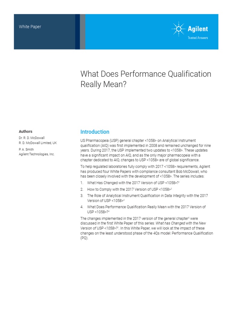 Agilent White Paper What Does Performance Qualification | PDF