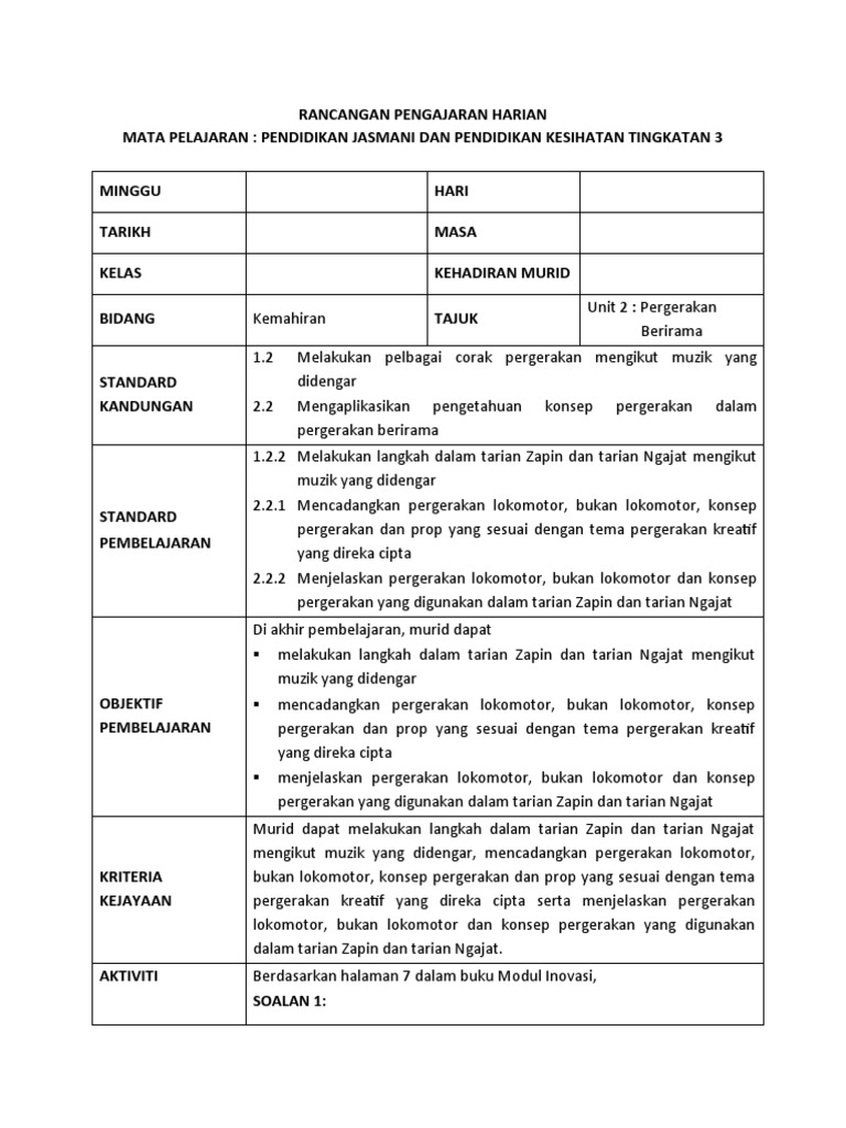 RPH PJPK T3 (Jasmani) UNIT 2 | PDF