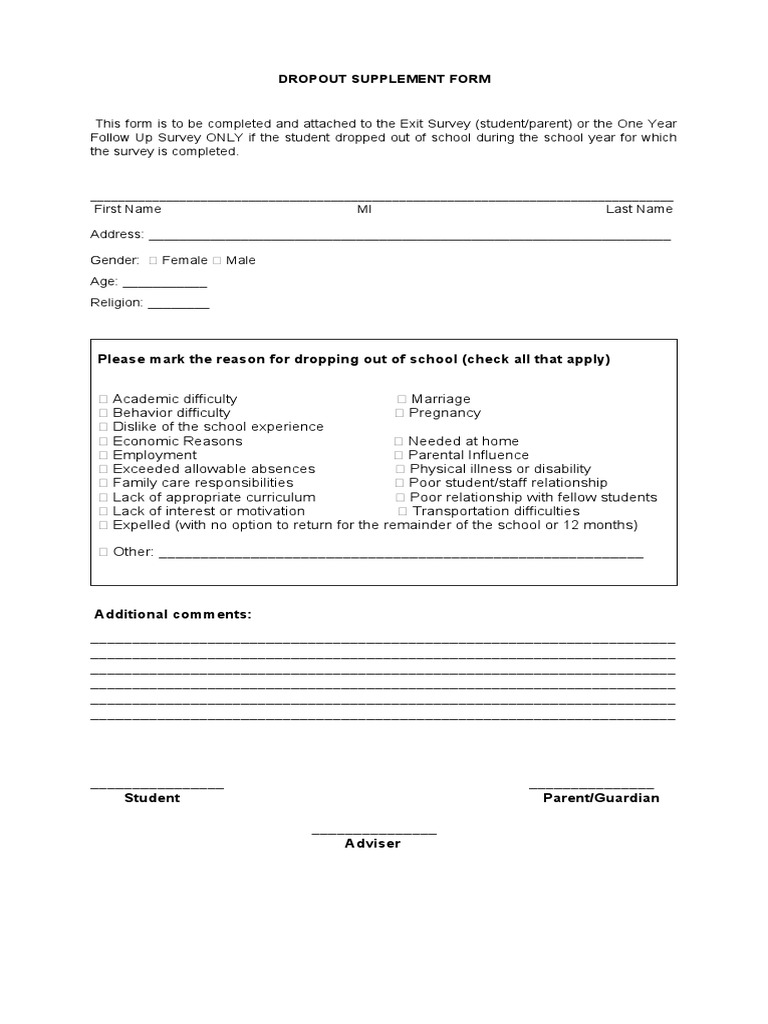 Dropout Supplement Form | PDF