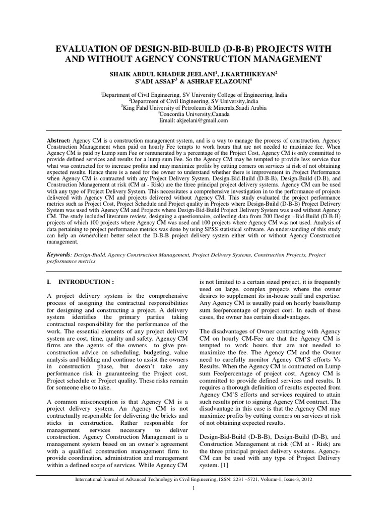 D-B-B Projects: Agency CM Impact Analysis | PDF | Construction ...