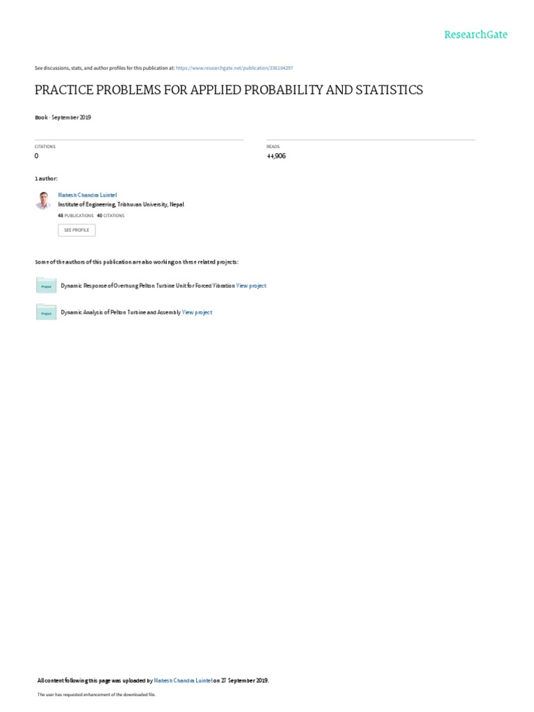 Practice Problems For Applied Probability and Statistics: September ...