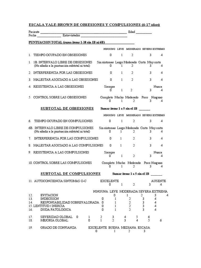 ESCALA CY-BOCS Full de Resposta | PDF