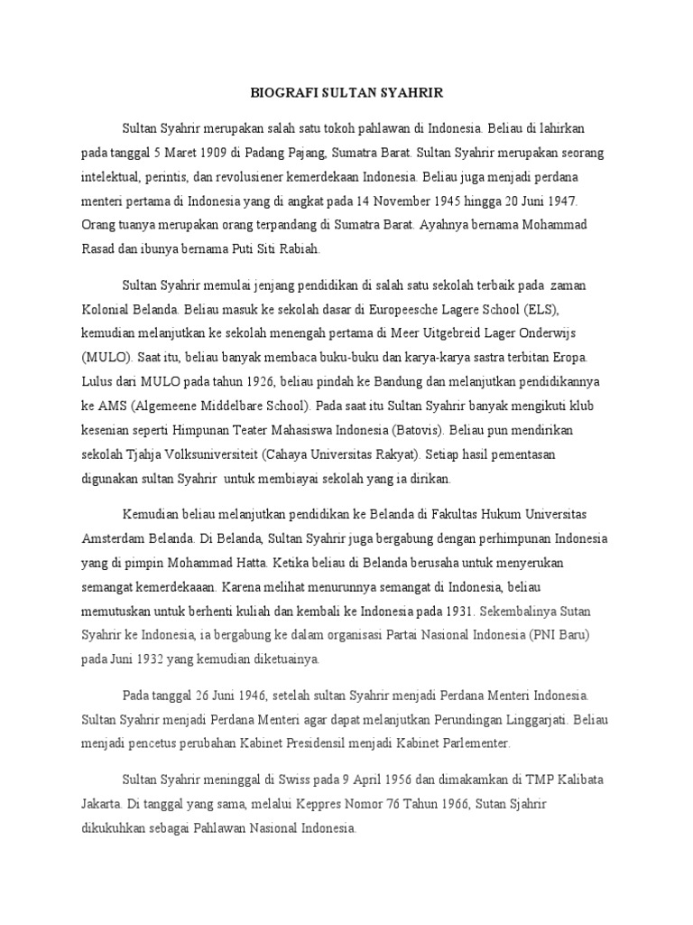 Biografi Sultan Syahrir Revisi | PDF | Perjalanan