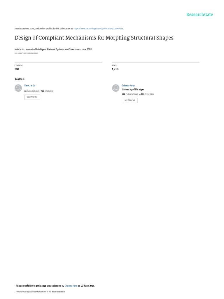 Design of Compliant Mechanisms For Morphing Struct PDF | PDF | Science & Mathematics | Computers