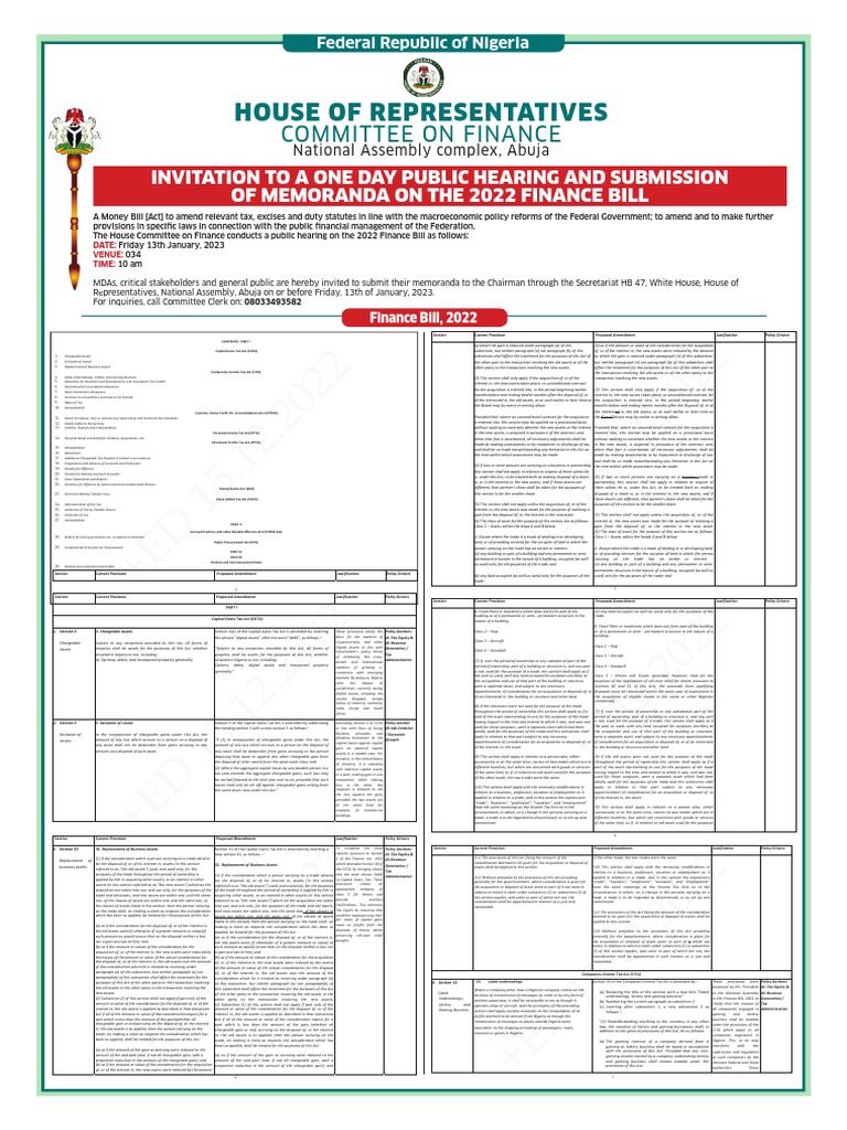 Nigeria 2022 Finance Bill Hearing Invite | PDF