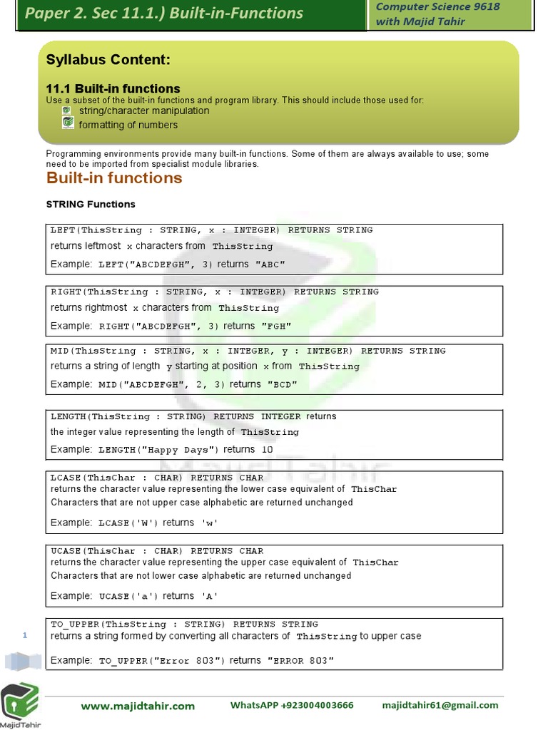 Overview of Built-in Functions in CS | PDF | Boolean Data Type | String ...