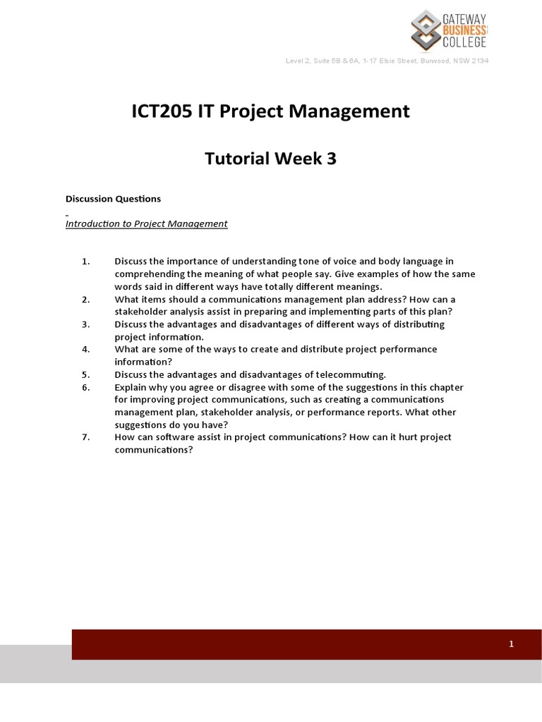 ICT205 IT Project Management Week 3 TUTORIAL | PDF