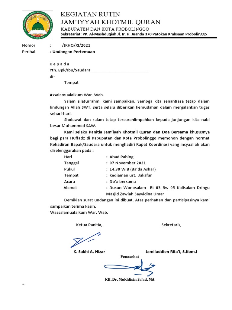 Undangan Kegiatan Rutin Khotmil Quran | PDF