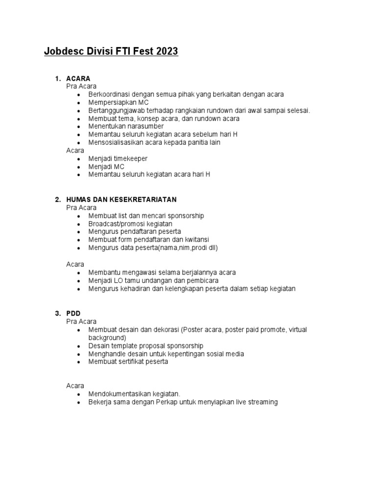 Job Desc FTI Fest 23 | PDF