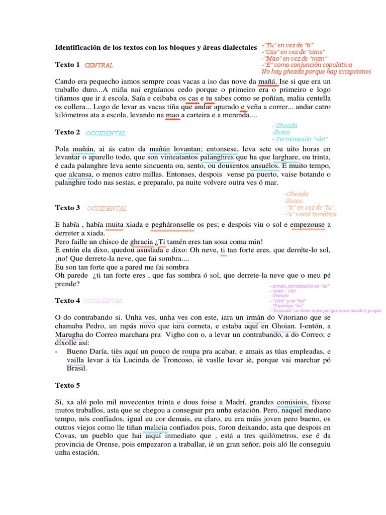 IdentificaciÃ N Textos en Bloques e Areas Dialectais PDF | PDF