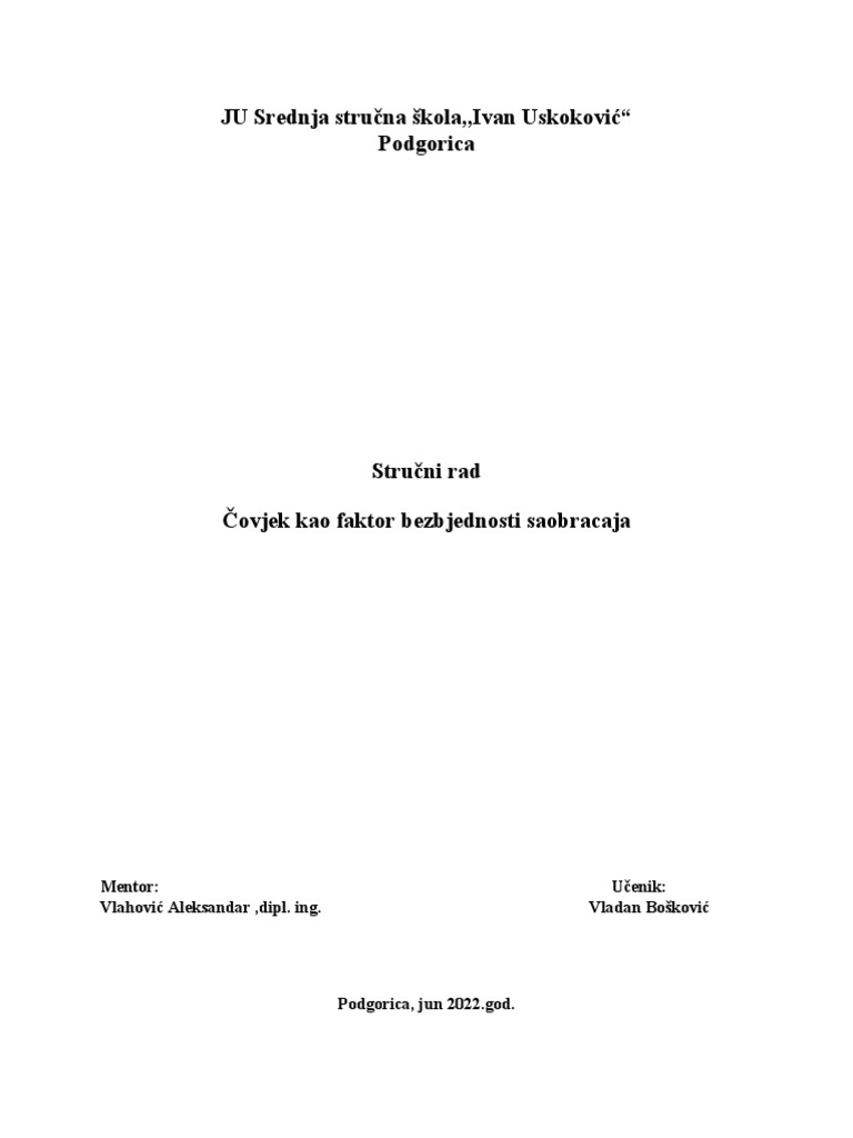 Covek Kao Faktor Bezbednosti Saobracaja.docx | PDF