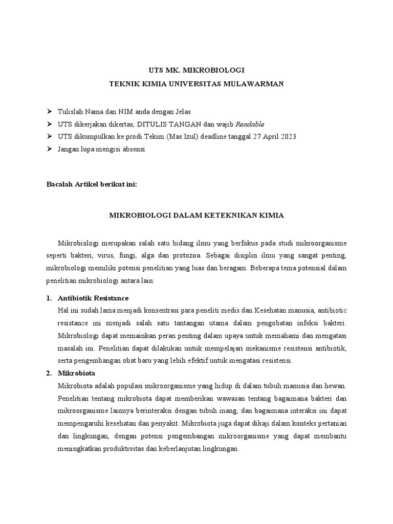 UTS MK Mikrobiologi | PDF