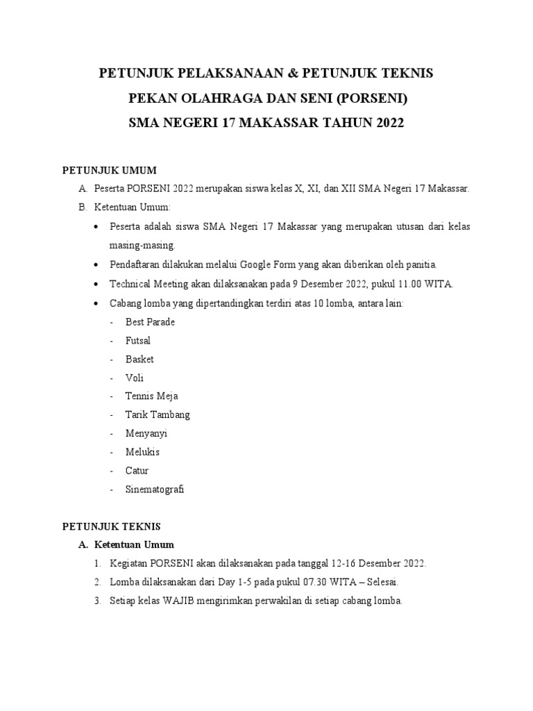Juklak Dan Juknis Porseni 2022 PDF | PDF