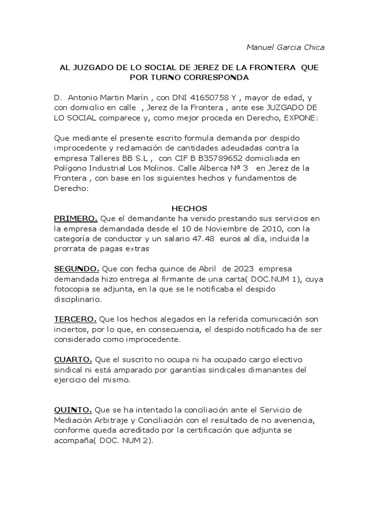 Demanda Por Despido Improcedente PDF | PDF | Derecho