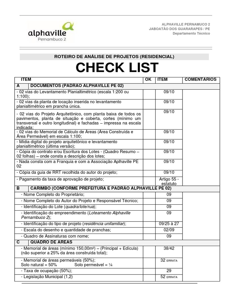 CHECK LIST Arquitetos.pdf | PDF | Engenharia Civil
