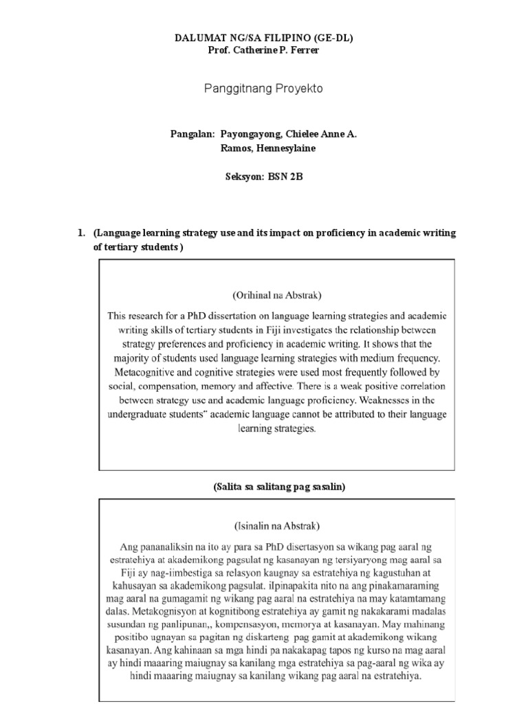 Panggitnang Proyekto (Pagsasaling-Wika) | PDF