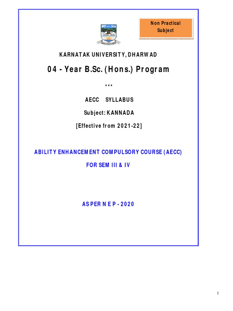 UG-B. SC AECC Kannada III & IV Sem 2022-23 & Onwards PDF | PDF UG-B. SC AECC Kannada III & IV Sem 2022-23 & Onwards PDF | PDF