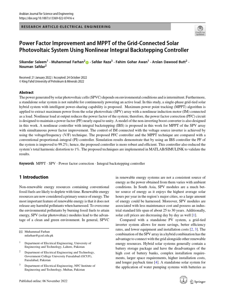 Power Factor Improvement and MPPT of The Grid-Connected Solar ...
