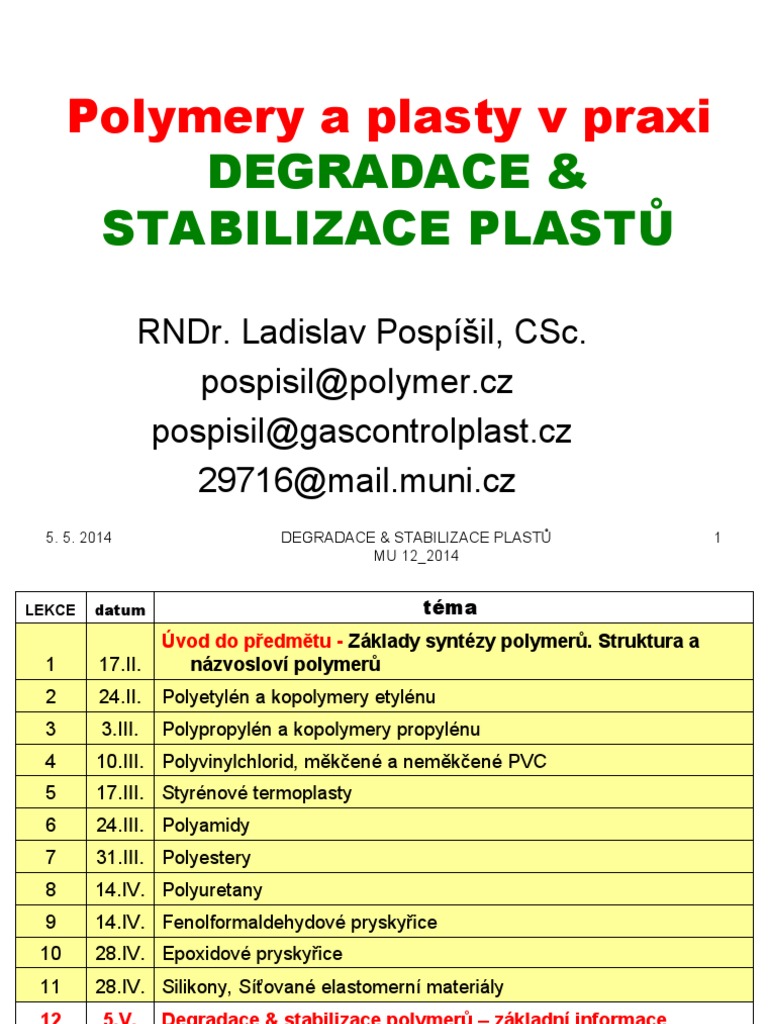 Polymery A Plasty V Praxi Mu Degradace Stabilizace Plastu 05052014 | PDF