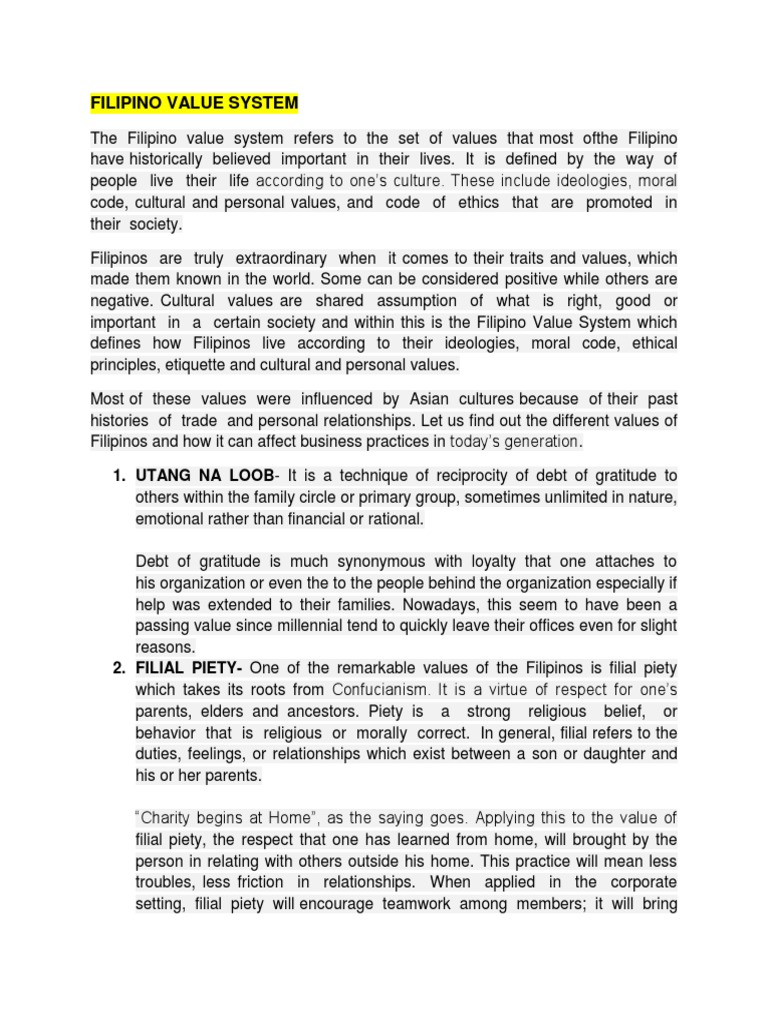 Filipino Value System PDF | PDF