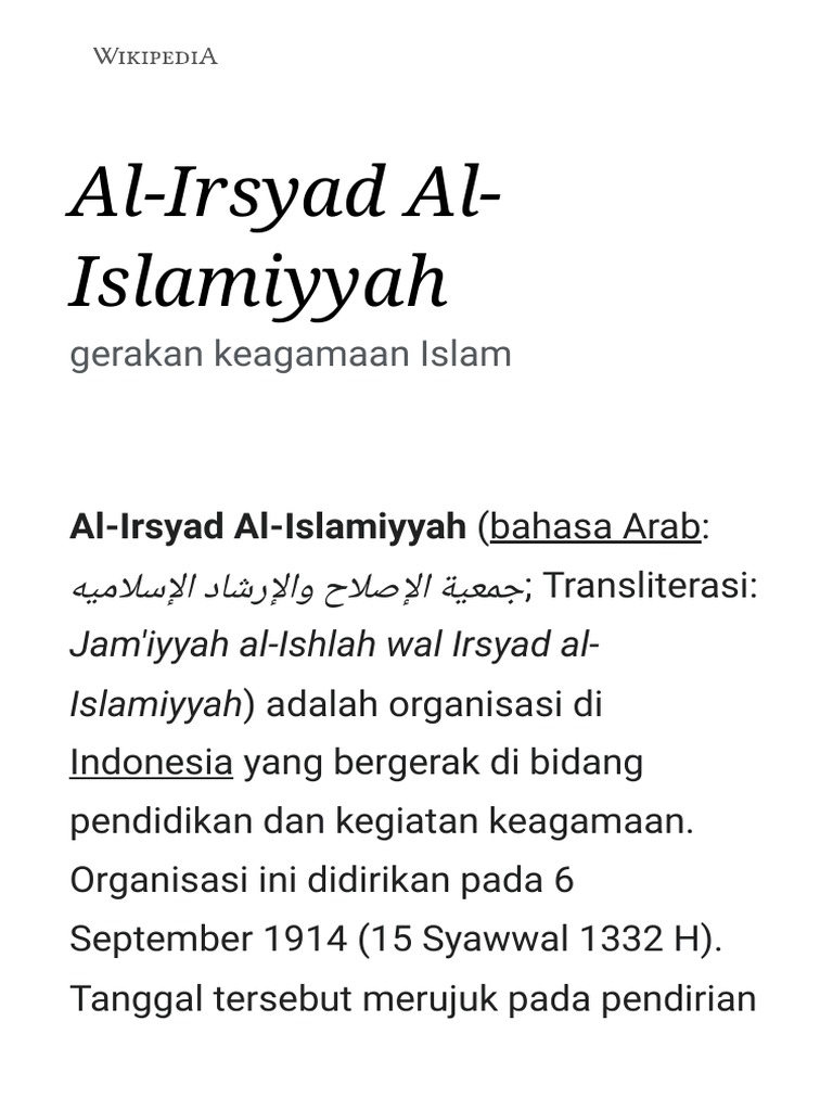 Al-Irsyad Al-Islamiyyah - Wikipedia Bahasa Indonesia, Ensiklopedia ...