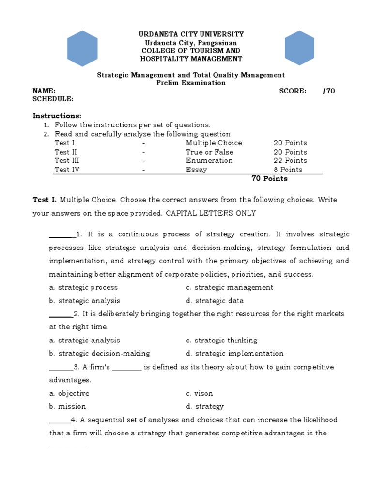 Strategic Management-Prelim-Exam | PDF