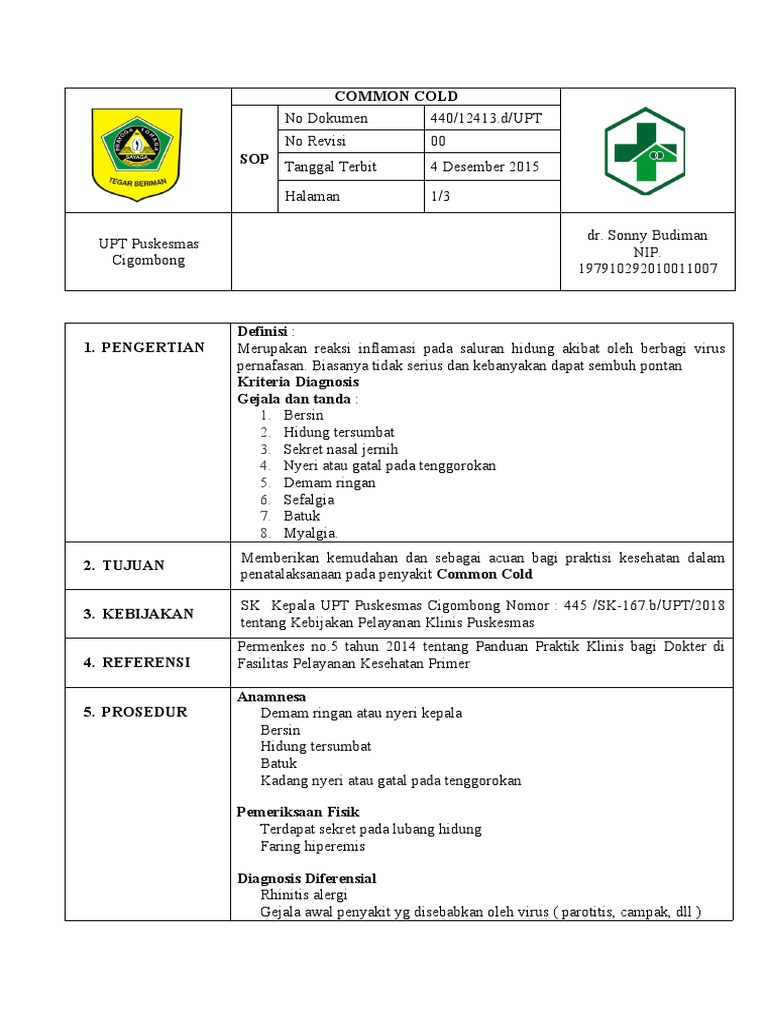 Sop Common Cold | PDF