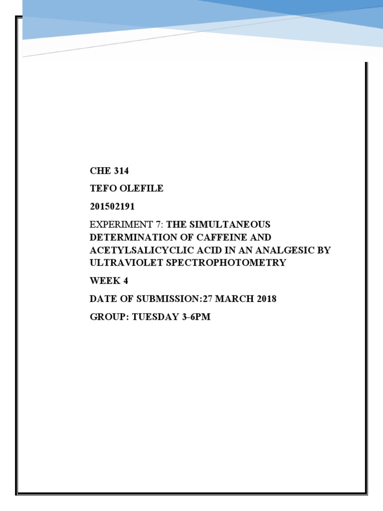 CHE 314 (Exp 7) Tefo Olefile | PDF | Absorbance | Spectrophotometry