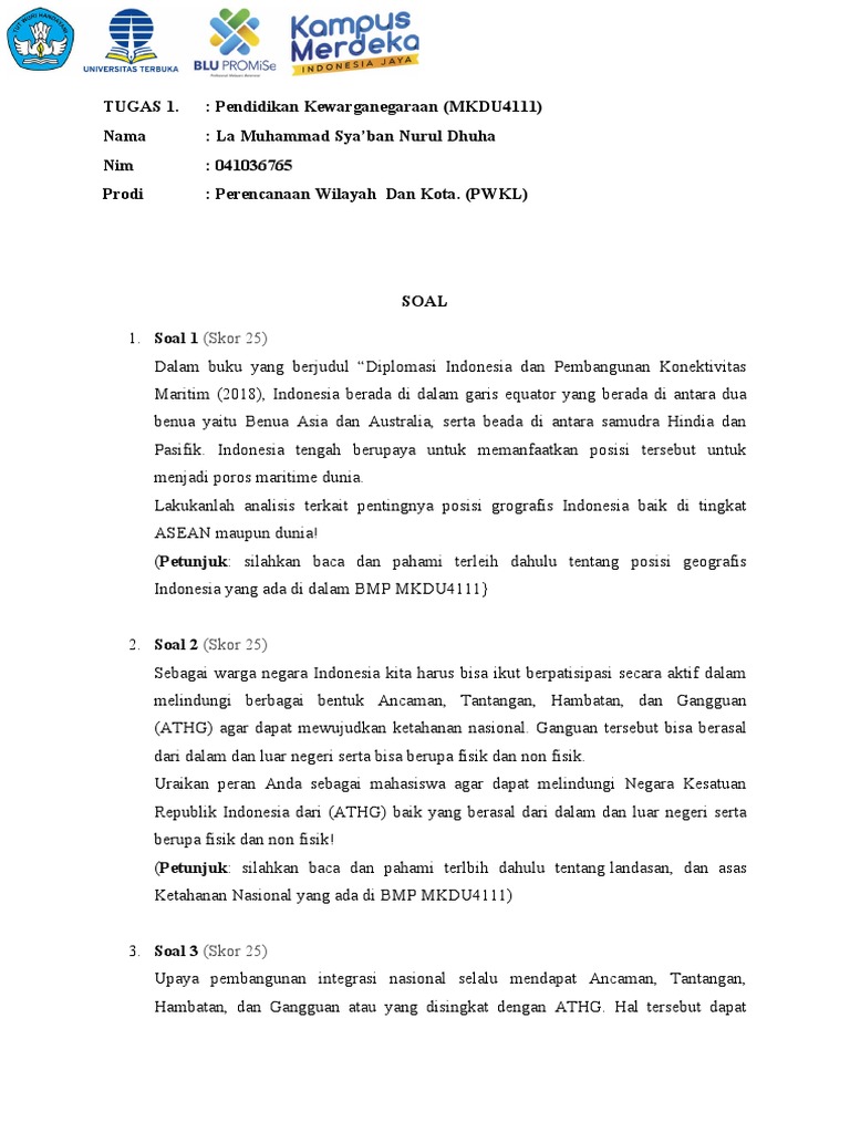 TUGAS 1 Pendidikan Kewarganegaraan MKDU4111 | PDF
