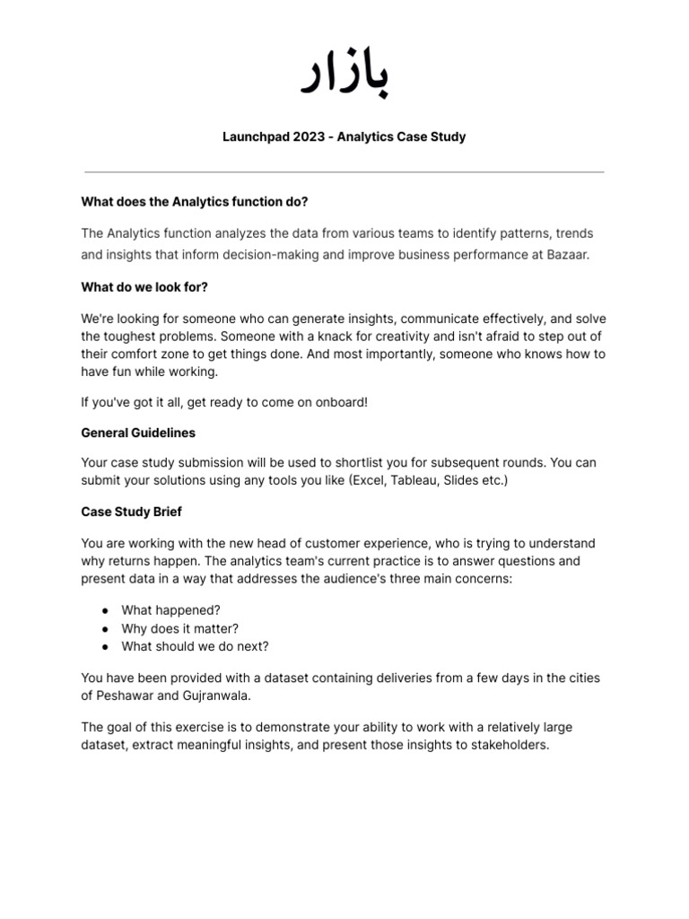 Analytics Case Study - Bazaar Launchpad 2023 | PDF
